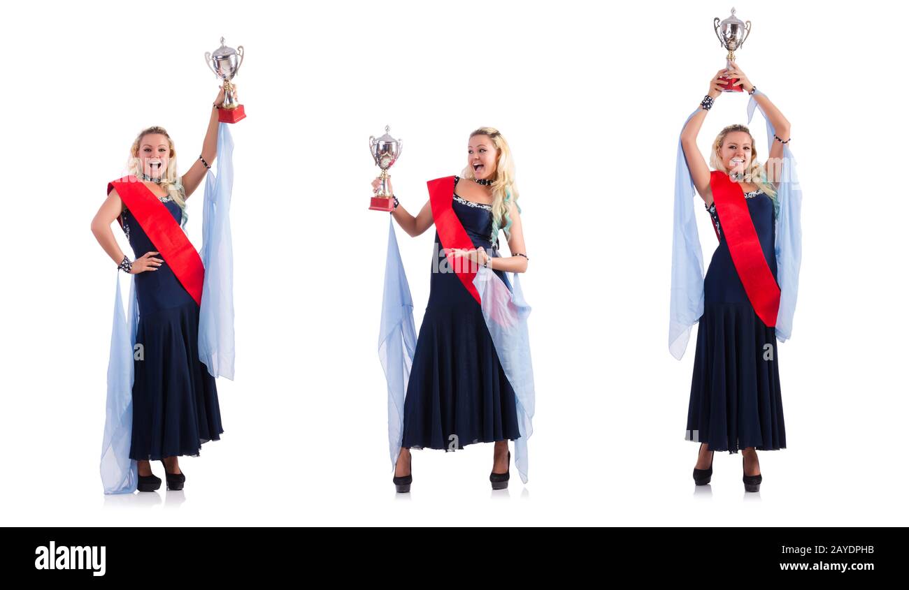 Beauty contest winner isolated on the white Stock Photo - Alamy