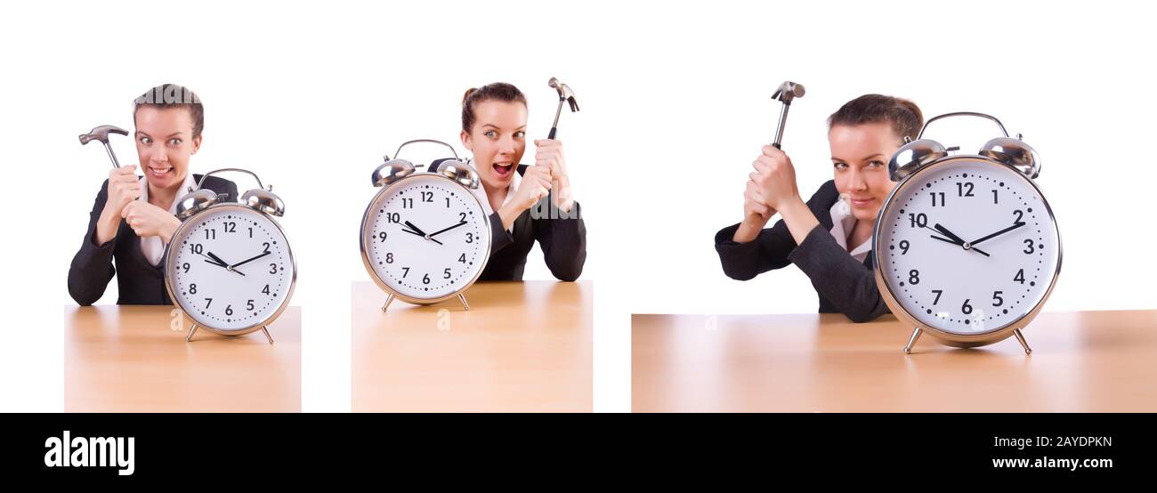 Woman trying break clock hi-res stock photography and images - Alamy