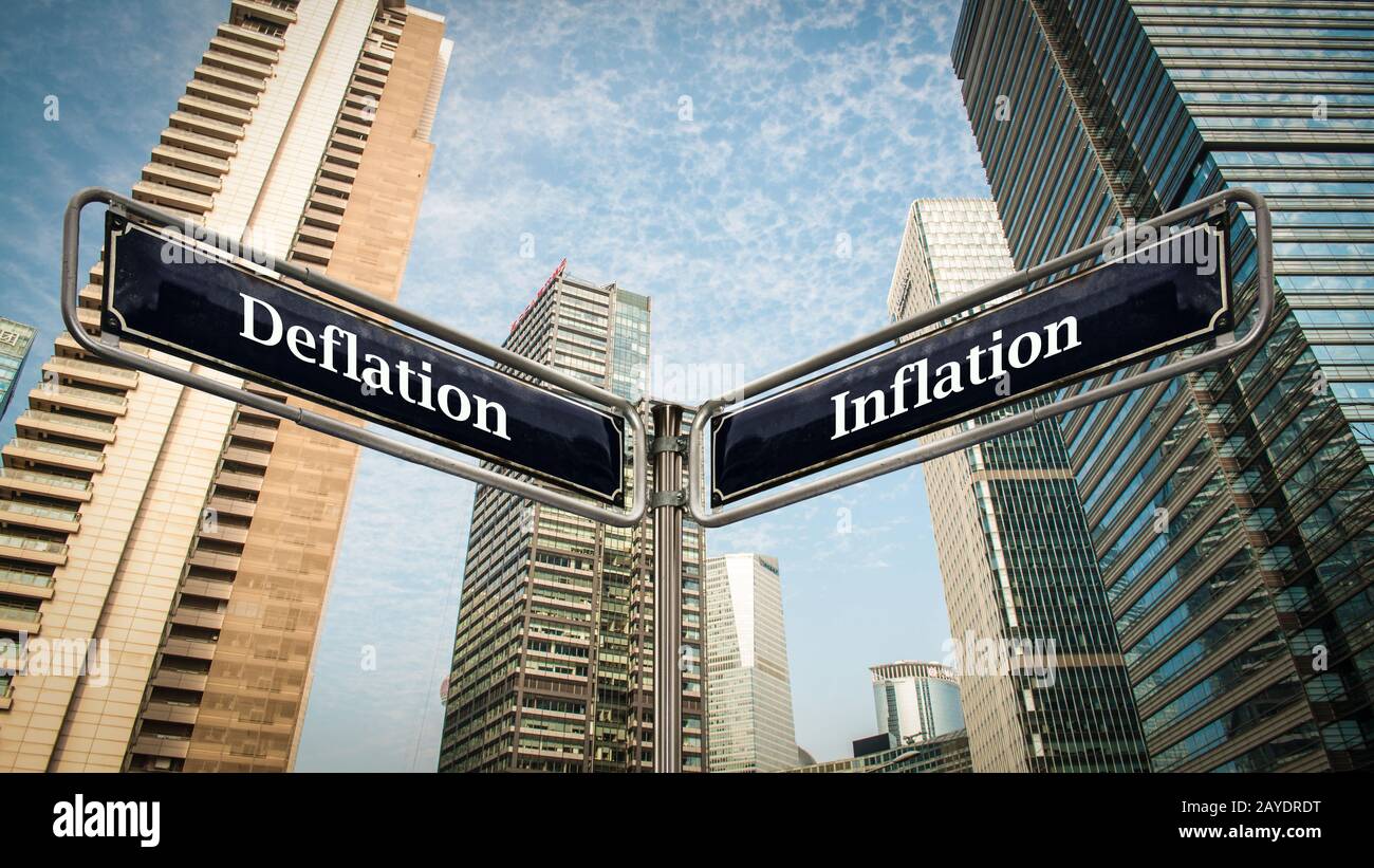 Street Sign Inflation versus Deflation Stock Photo - Alamy