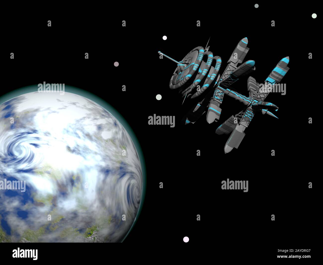 Space Station revolves around planets Stock Photo - Alamy