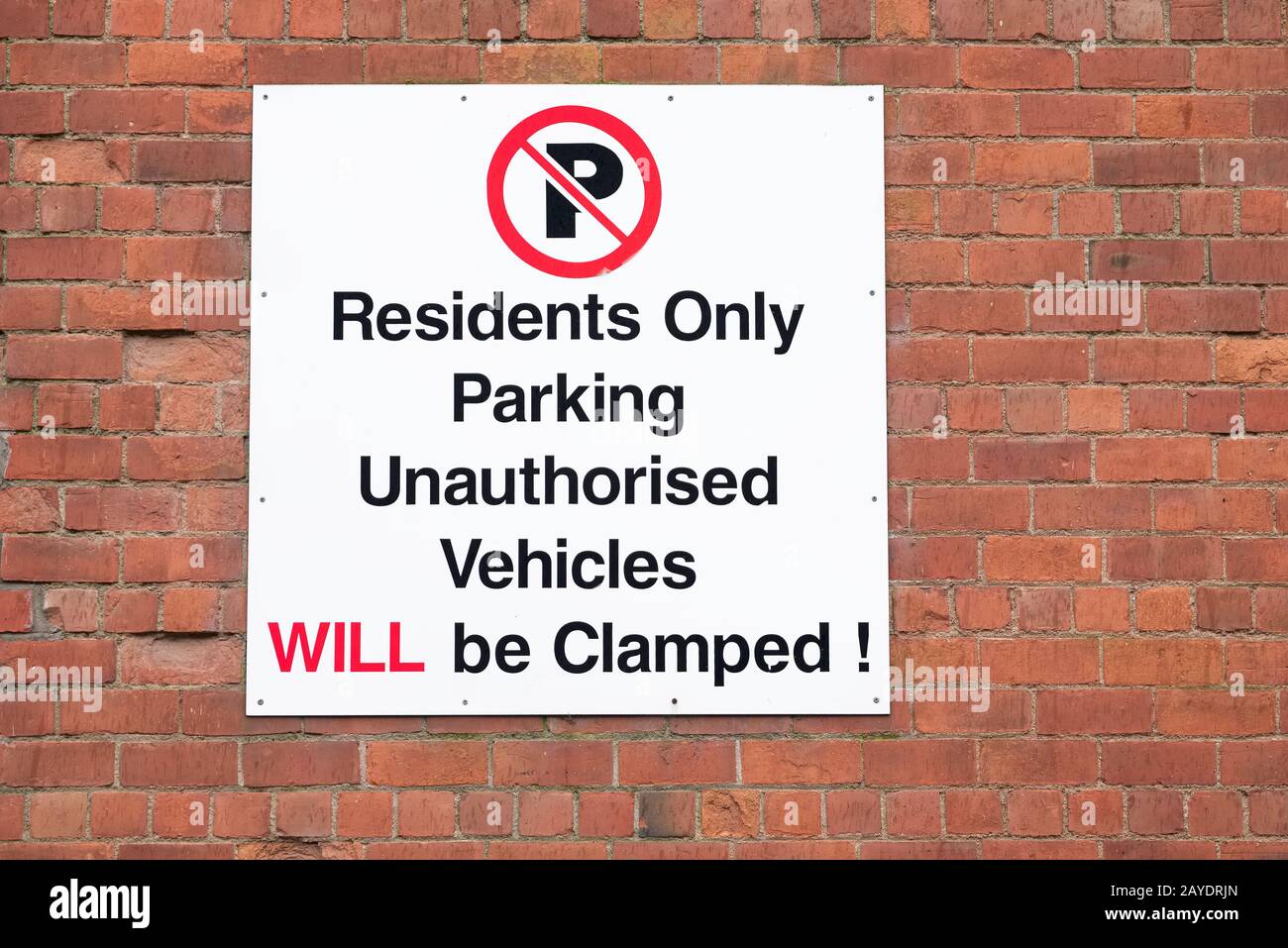Vehicles will be clamped sign for residents only housing car park Stock ...