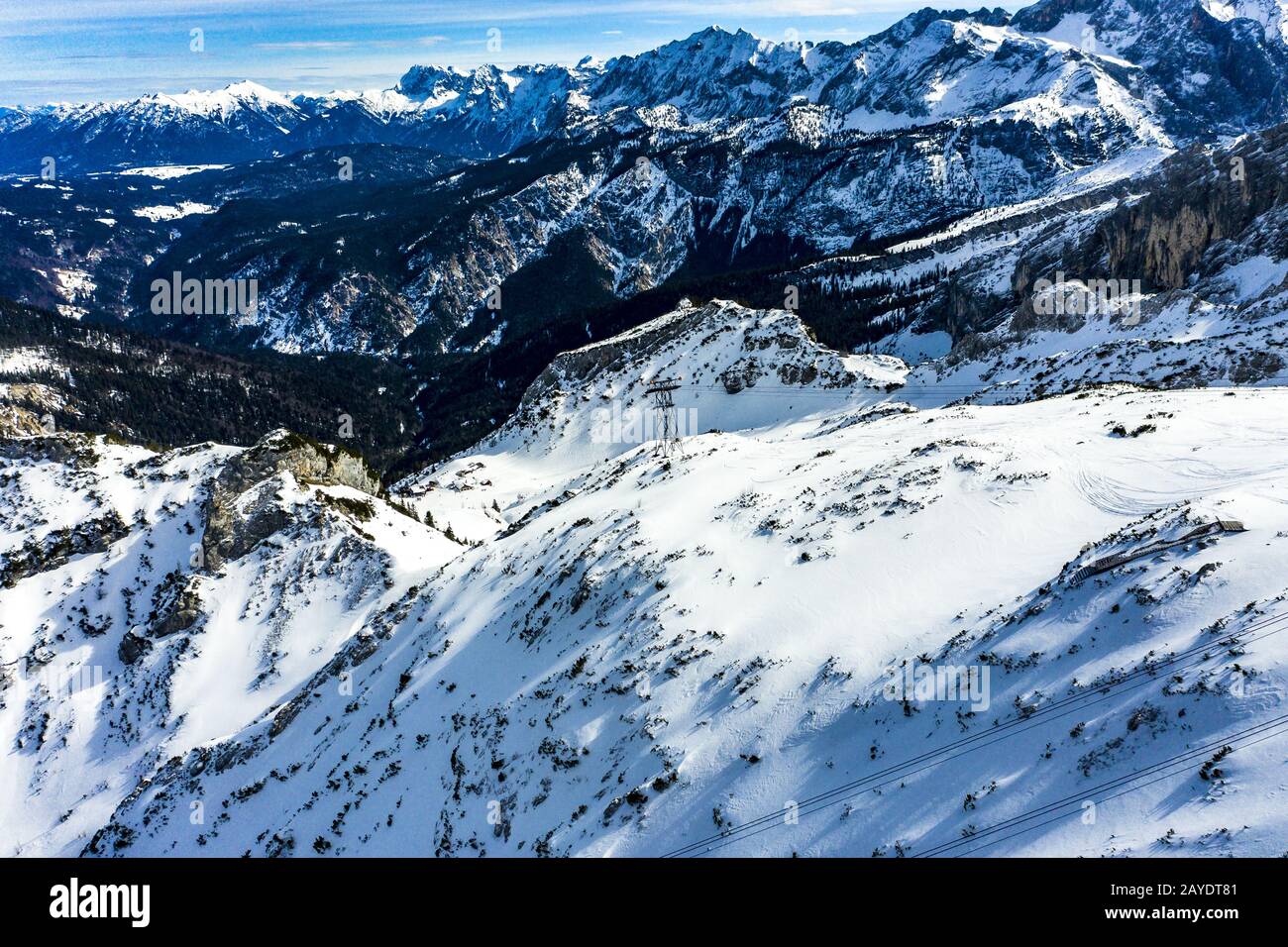 Aerial view, mountain station with AlpspiX observation deck, Alpspitze ...