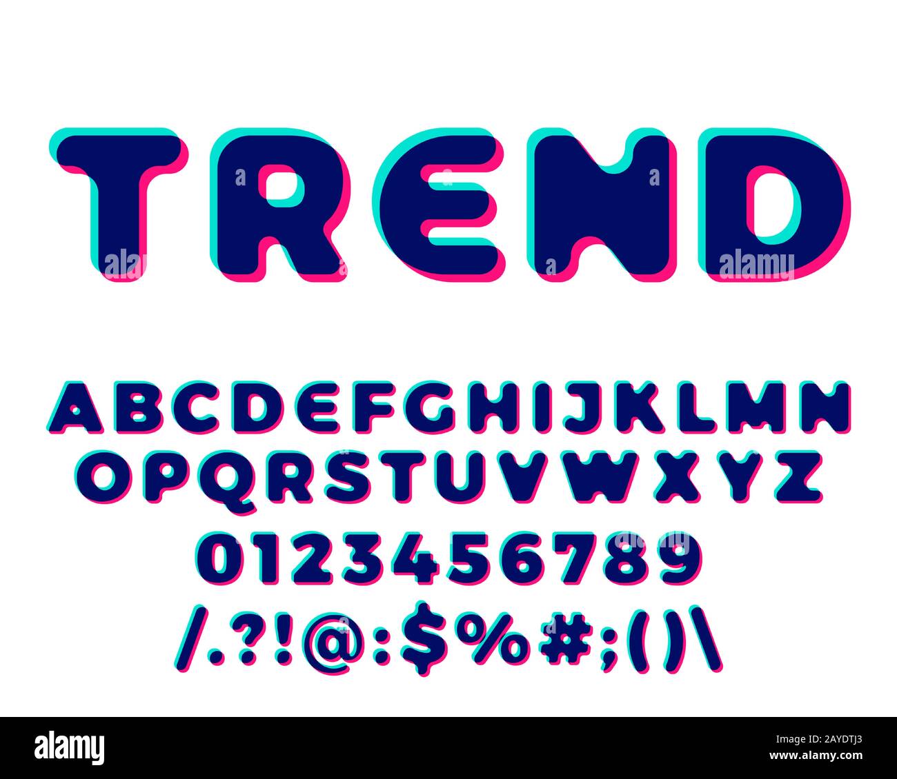 Stereoscopic stereo 3d vector letters and numbers. Colorful green and ...