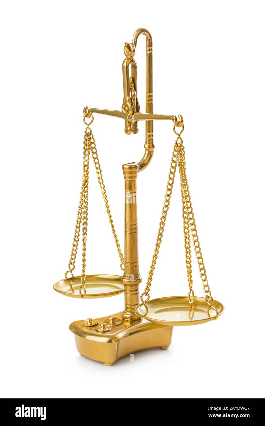 Golden weight balance scale Stock Photo - Alamy