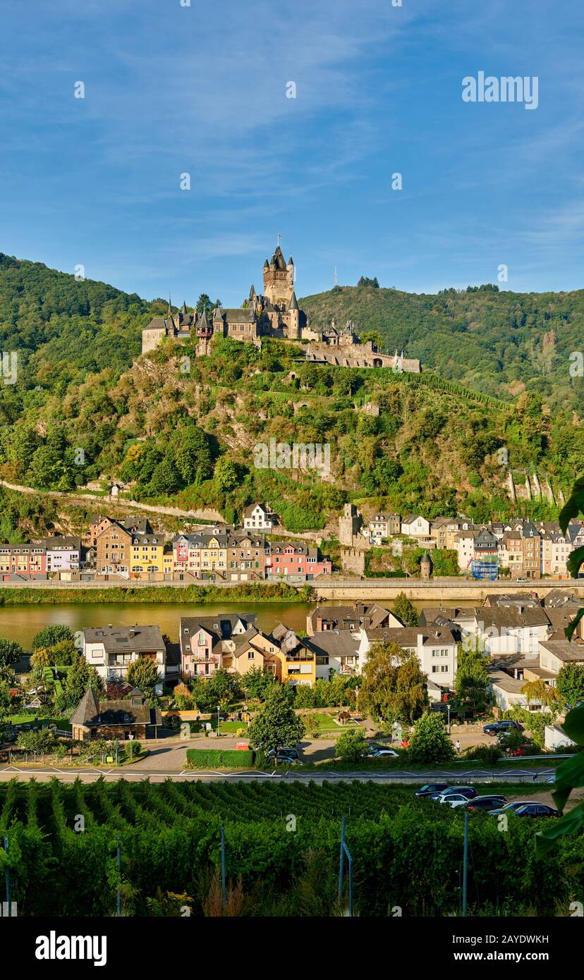 Cochem town in Germany on Moselle river with Reichsburg castle Stock ...