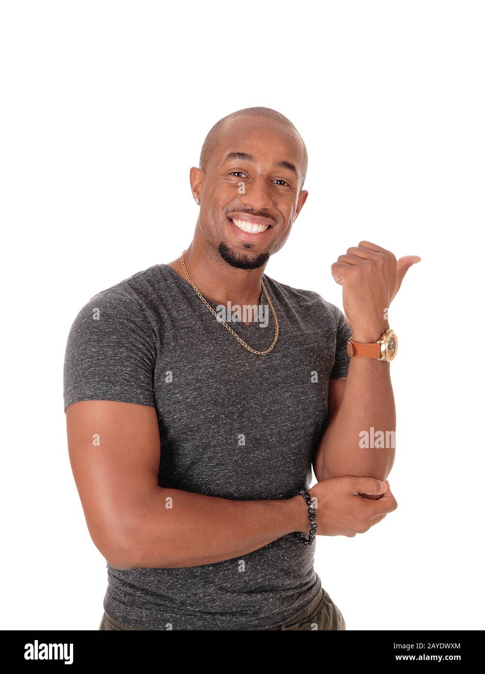 An African man standing and pointing with his hand Stock Photo - Alamy