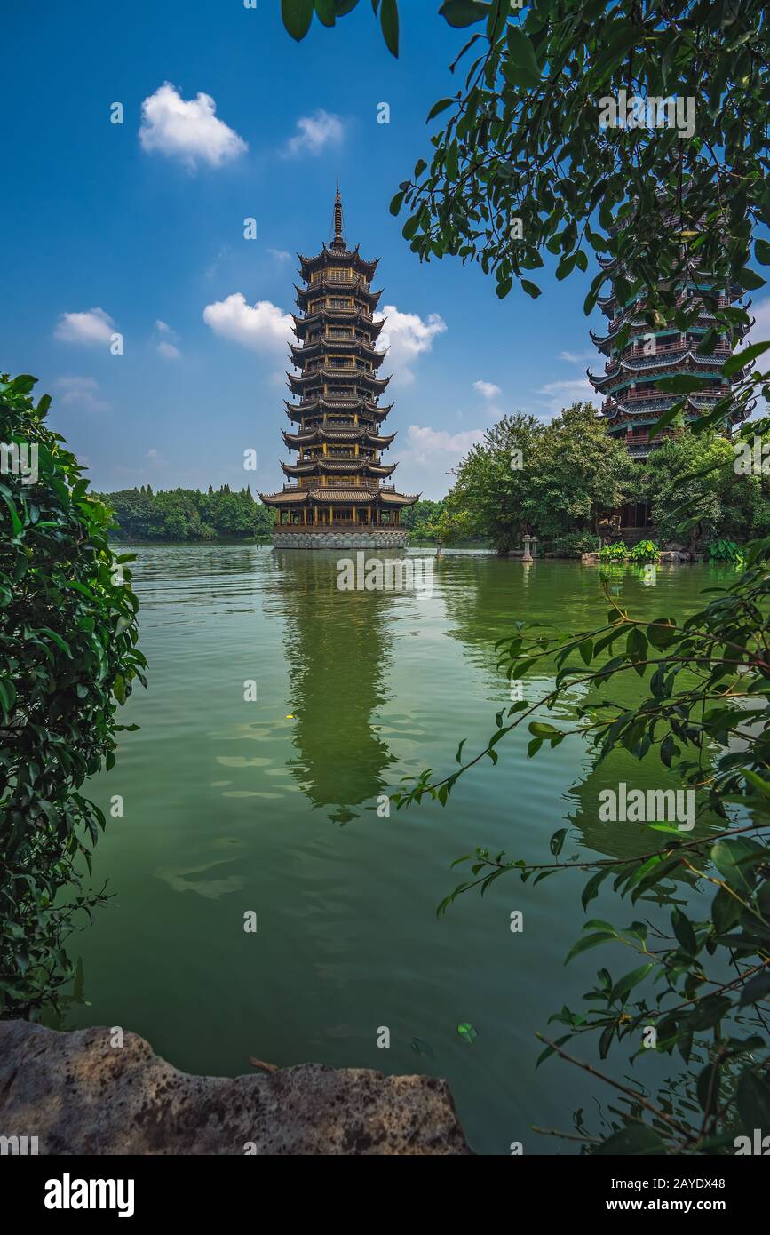 Sun Pagoda Tower at Shan Lake in Guilin Stock Photo - Alamy