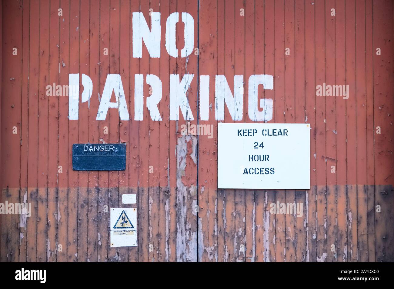 Keep clear at all times no parking 24 access required sign at factory ...