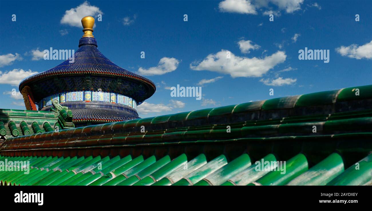 traditional green glazed ceramic tile roof ,of chinese temple,The ...