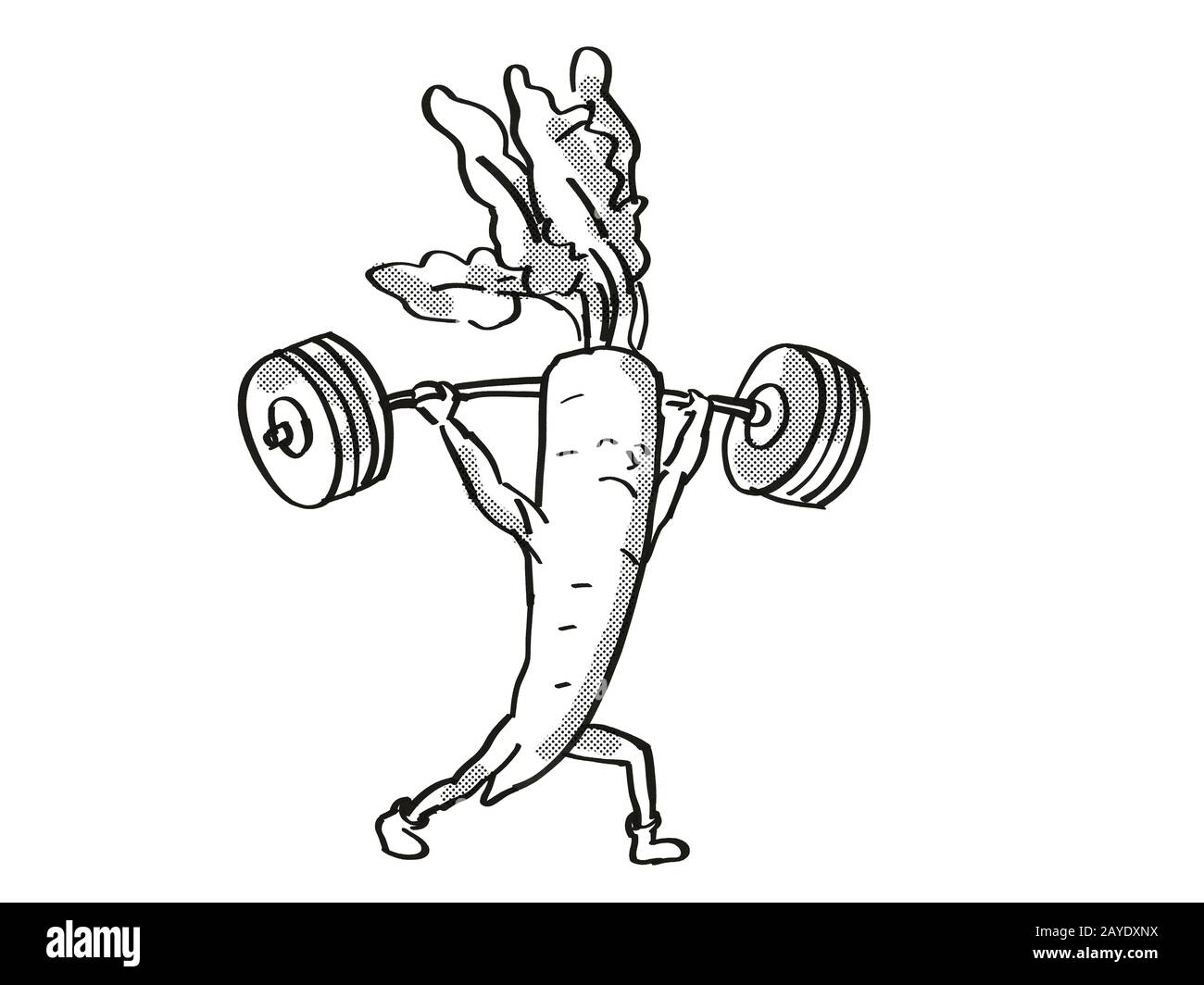 Radish Healthy Vegetable Lifting Barbell Cartoon Retro Drawing Stock ...
