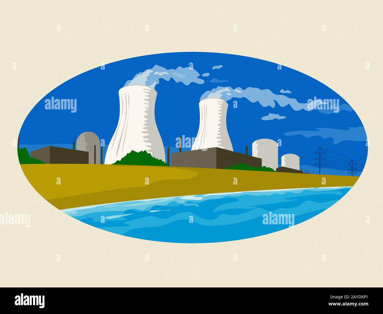 Nuclear Power Plant Smoke Stack Oval Retro Stock Photo - Alamy
