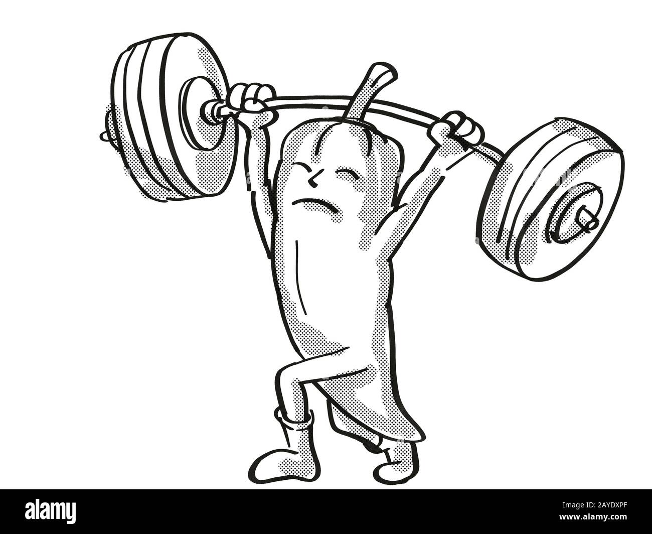 Red Chili Pepper Healthy Vegetable Lifting Barbell Cartoon Retro ...