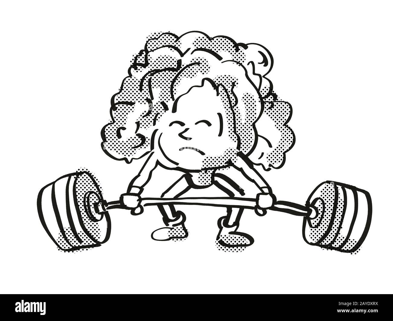 Lettuce Healthy Vegetable Lifting Barbell Cartoon Retro Drawing Stock ...