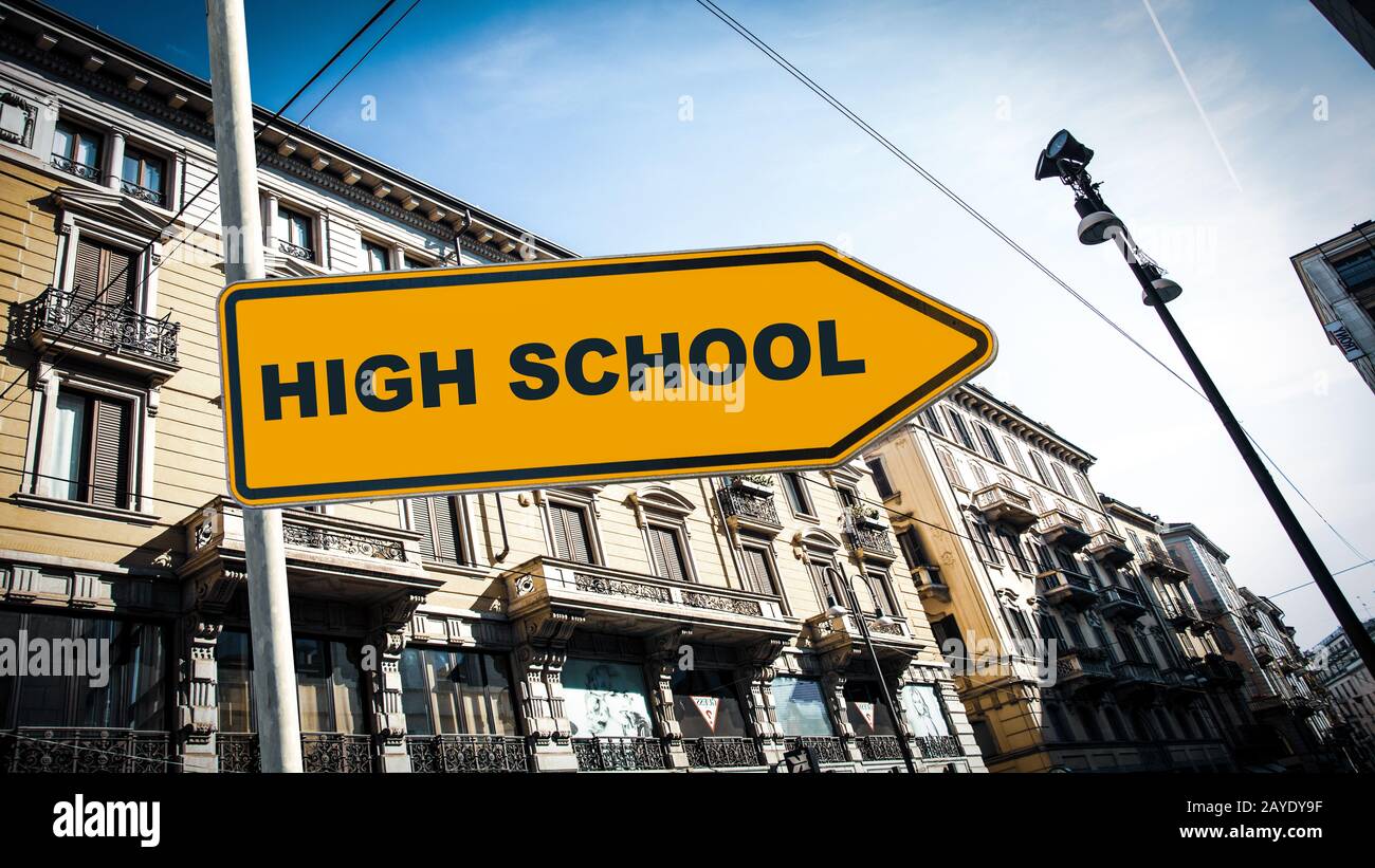 Street Sign to High School Stock Photo - Alamy