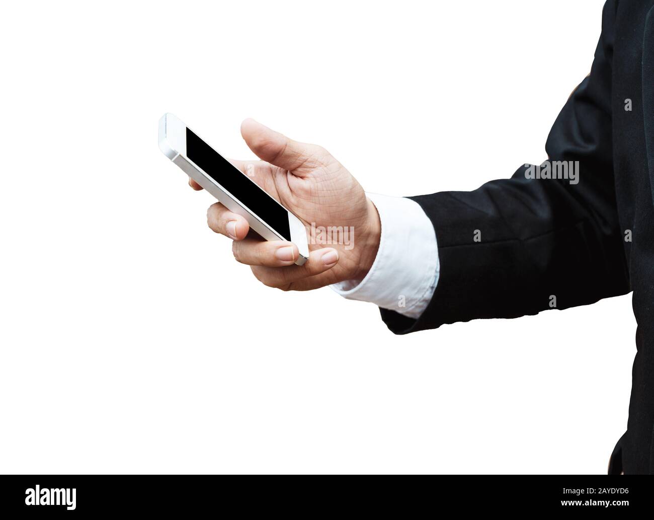 Isolated a business man hand typing on cell phone Stock Photo - Alamy