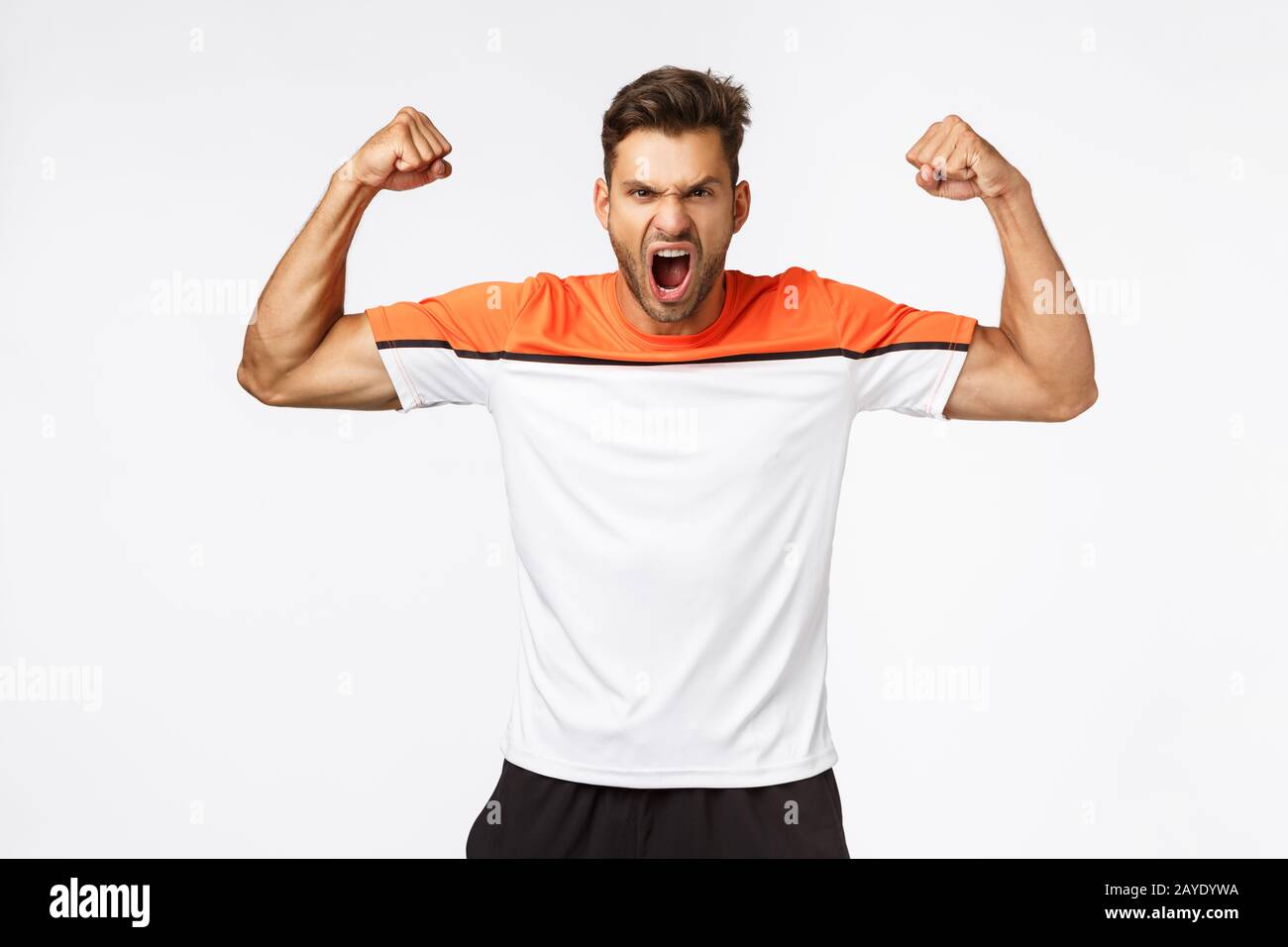 Power, sport and fitness concept. Handsome strong and powerful ...