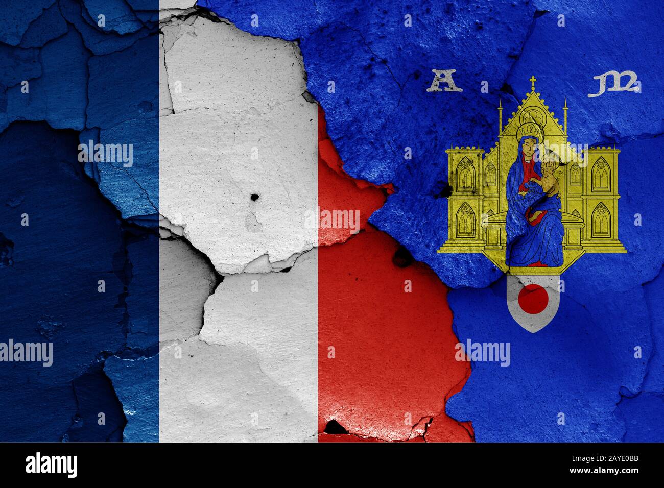 flags of France and Montpellier painted on cracked wall Stock Photo - Alamy