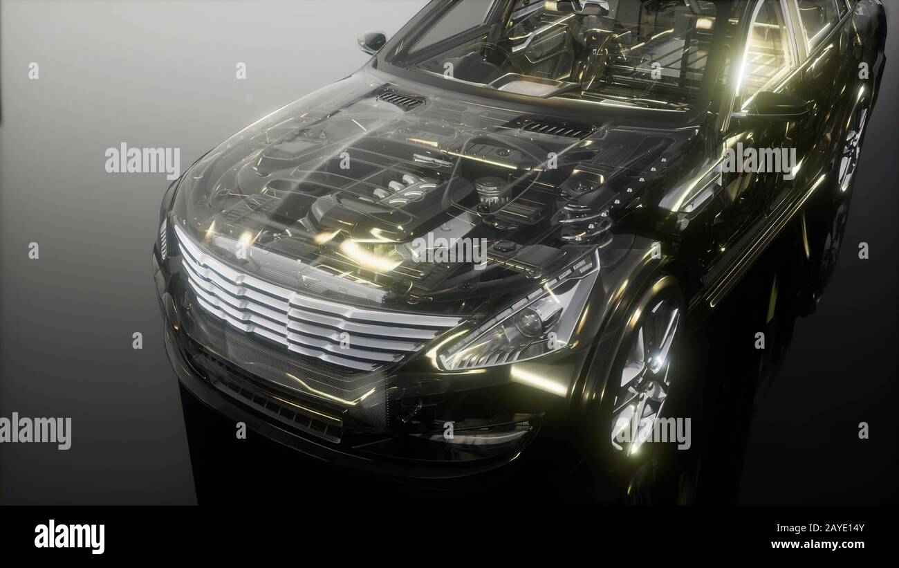 engine and other parts visible in car Stock Photo - Alamy