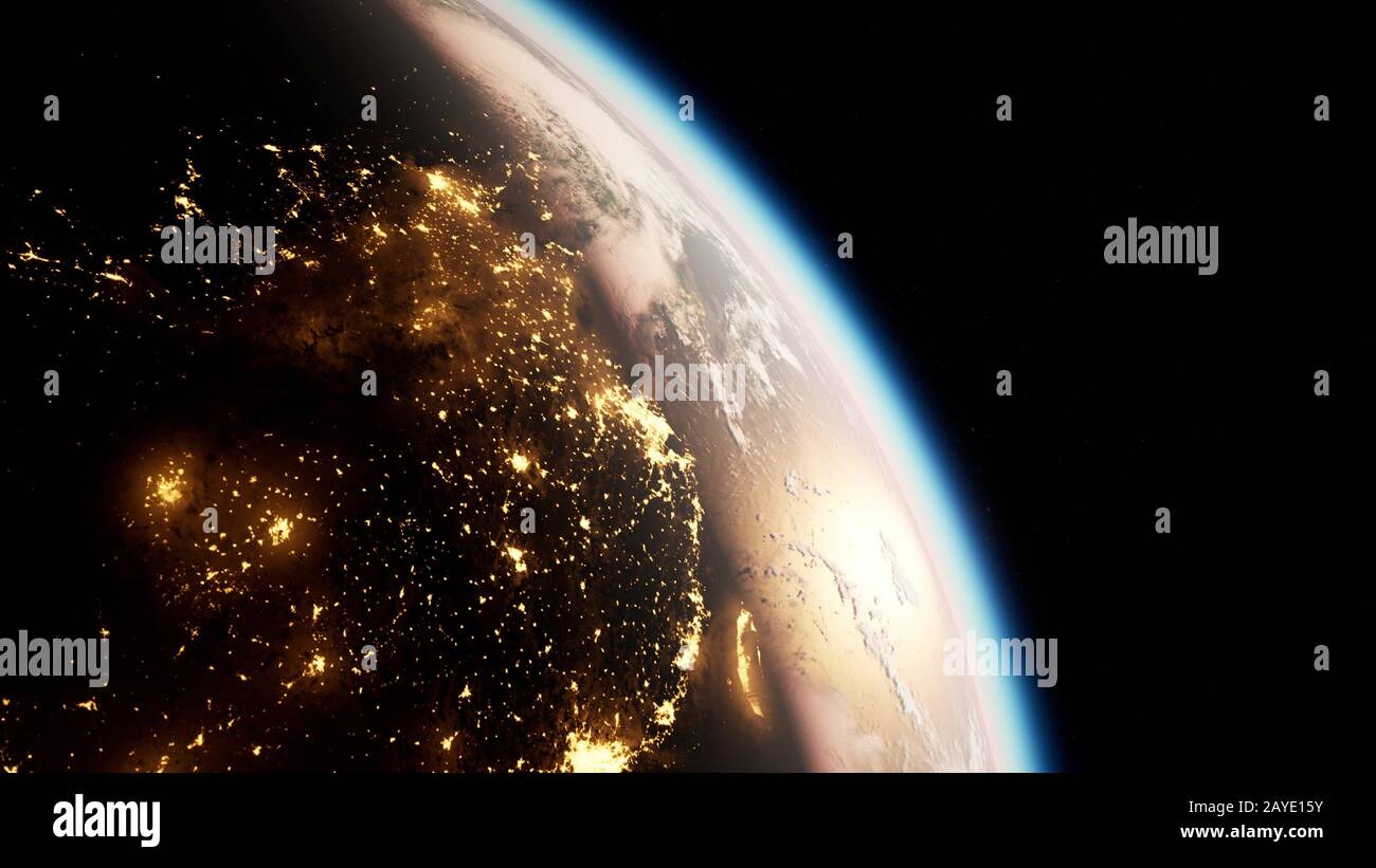 Space, Sun and planet Earth at Night Stock Photo - Alamy