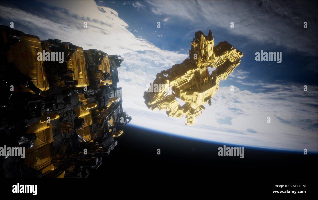 Alien Spaceship Armada Nearing Earth Stock Photo - Alamy