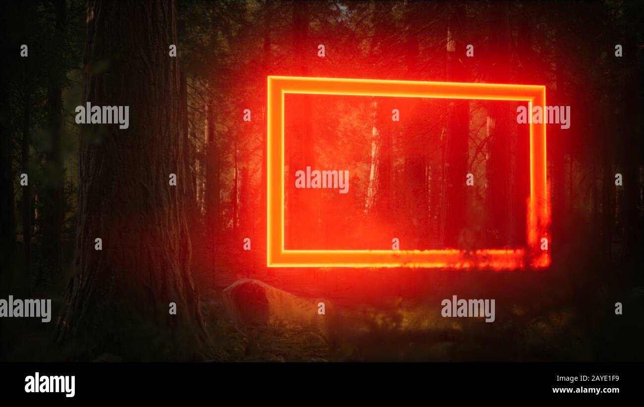 Neon glowing rectangle frame in the night forest Stock Photo - Alamy