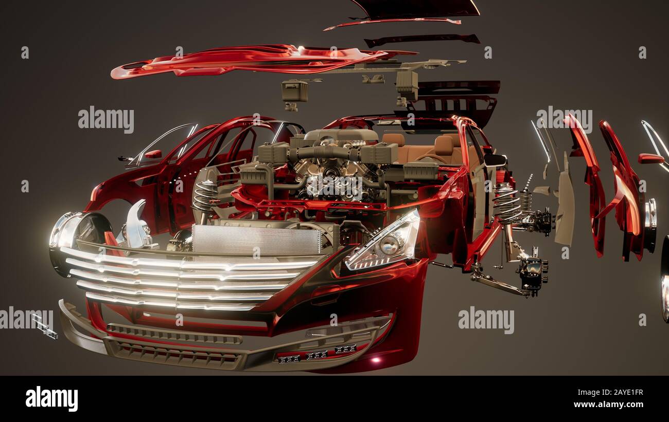 Disassembled Car with Visible Parts Stock Photo - Alamy