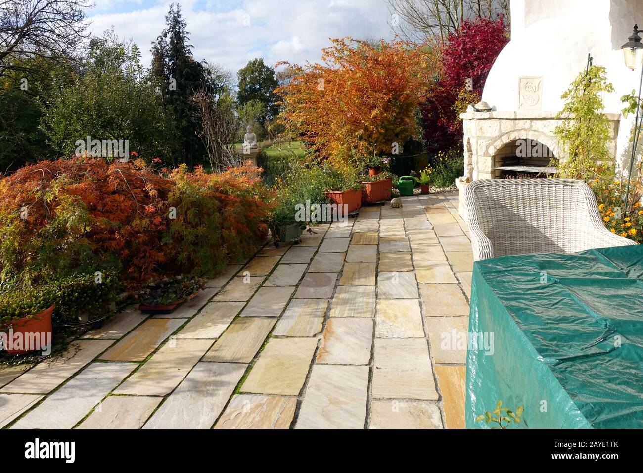 Terrace made of natural stone on a residential building with fitted ...