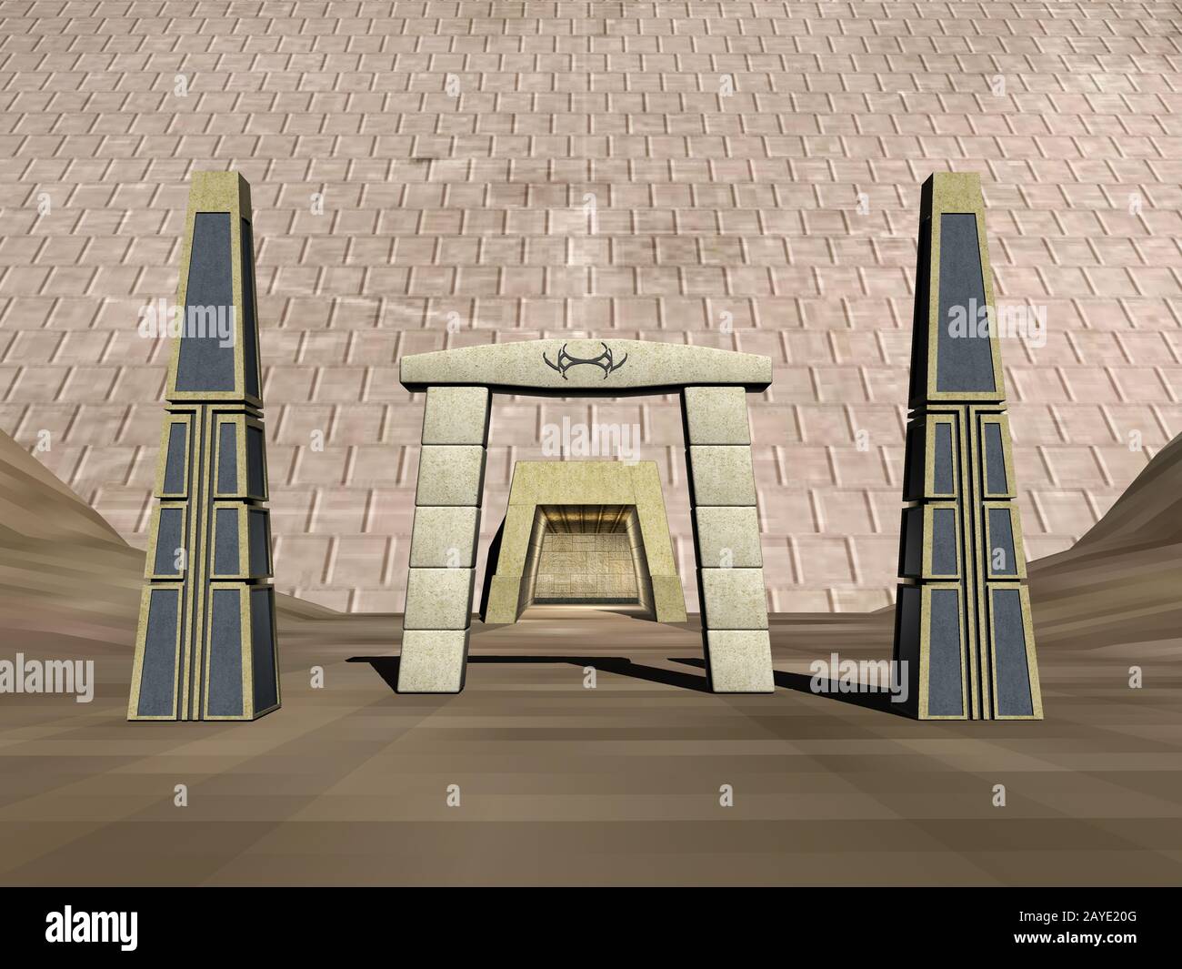 Pyramid with entrance gate and columns Stock Photo - Alamy