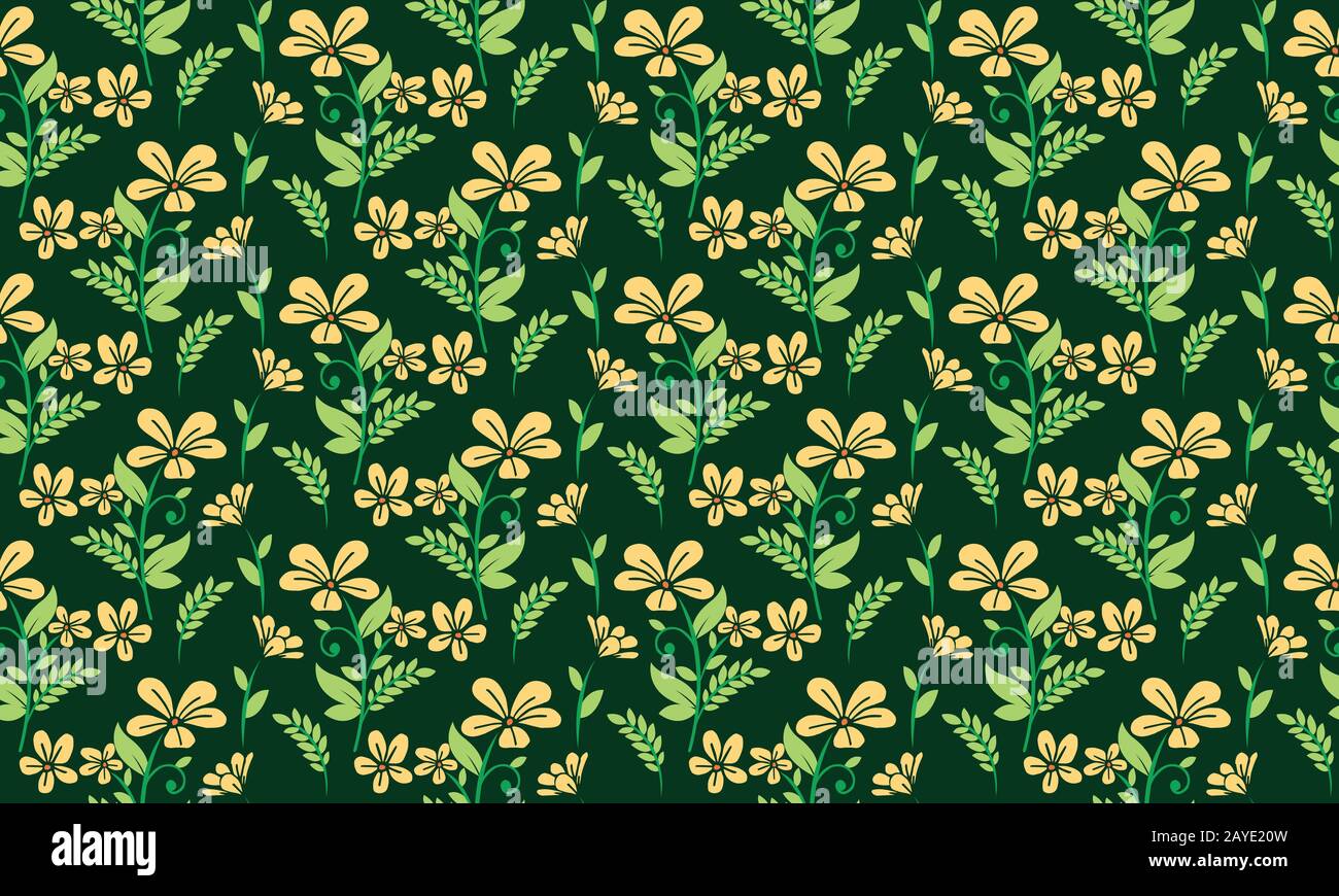 Elegant spring flower pattern background, with leaf and flower drawing ...