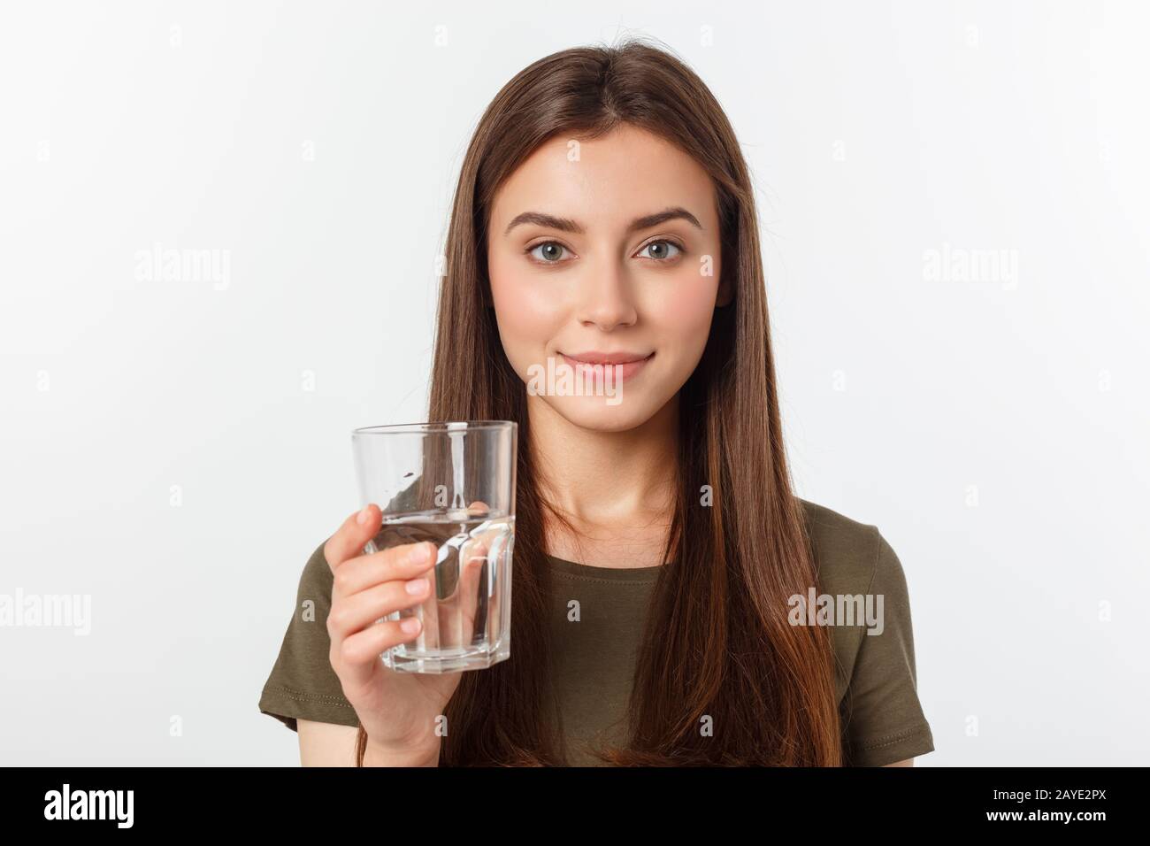portrait of attractive caucasian smiling woman isolated on white studio ...