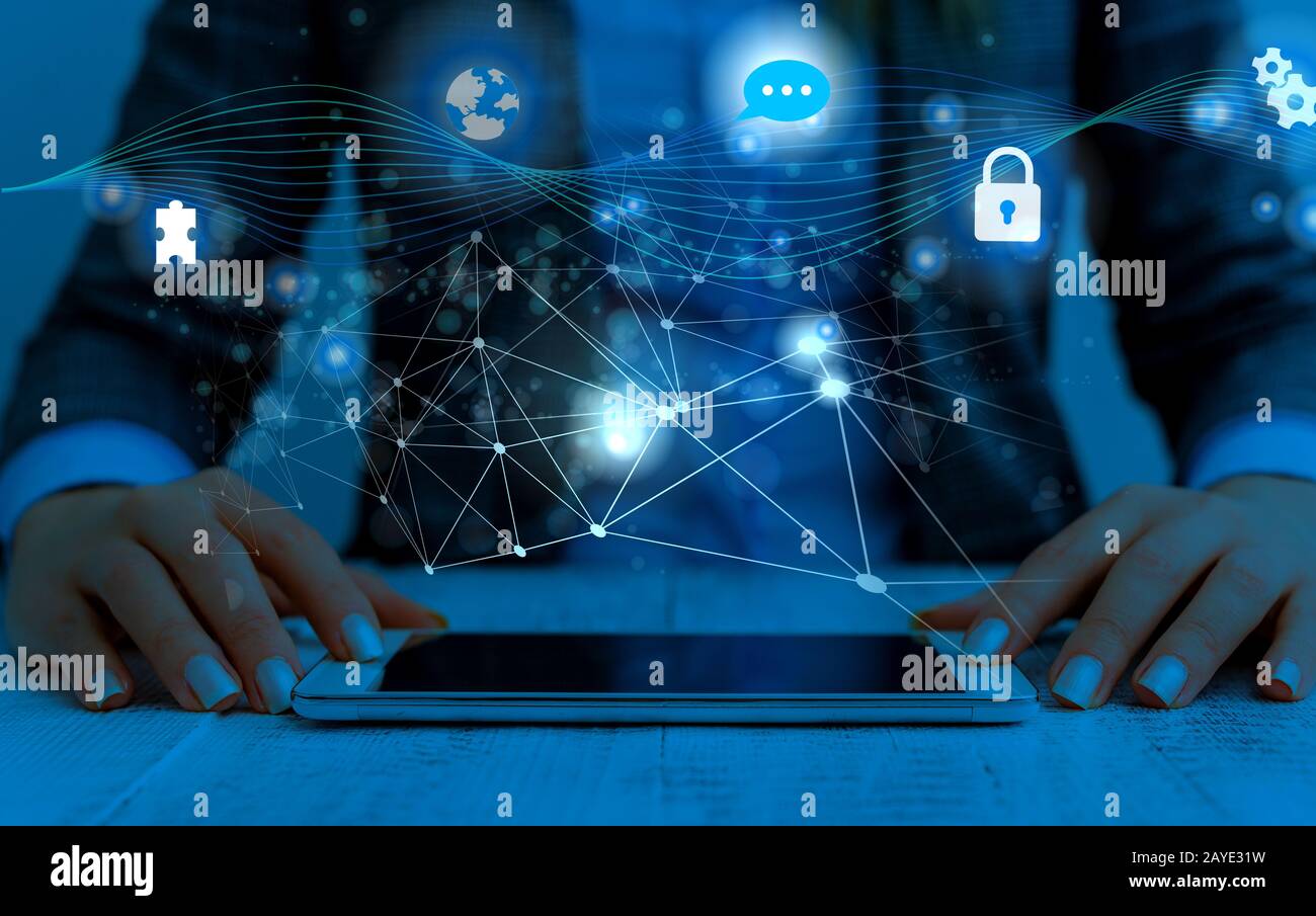 photo of network system in modern technology smart gadget device ...