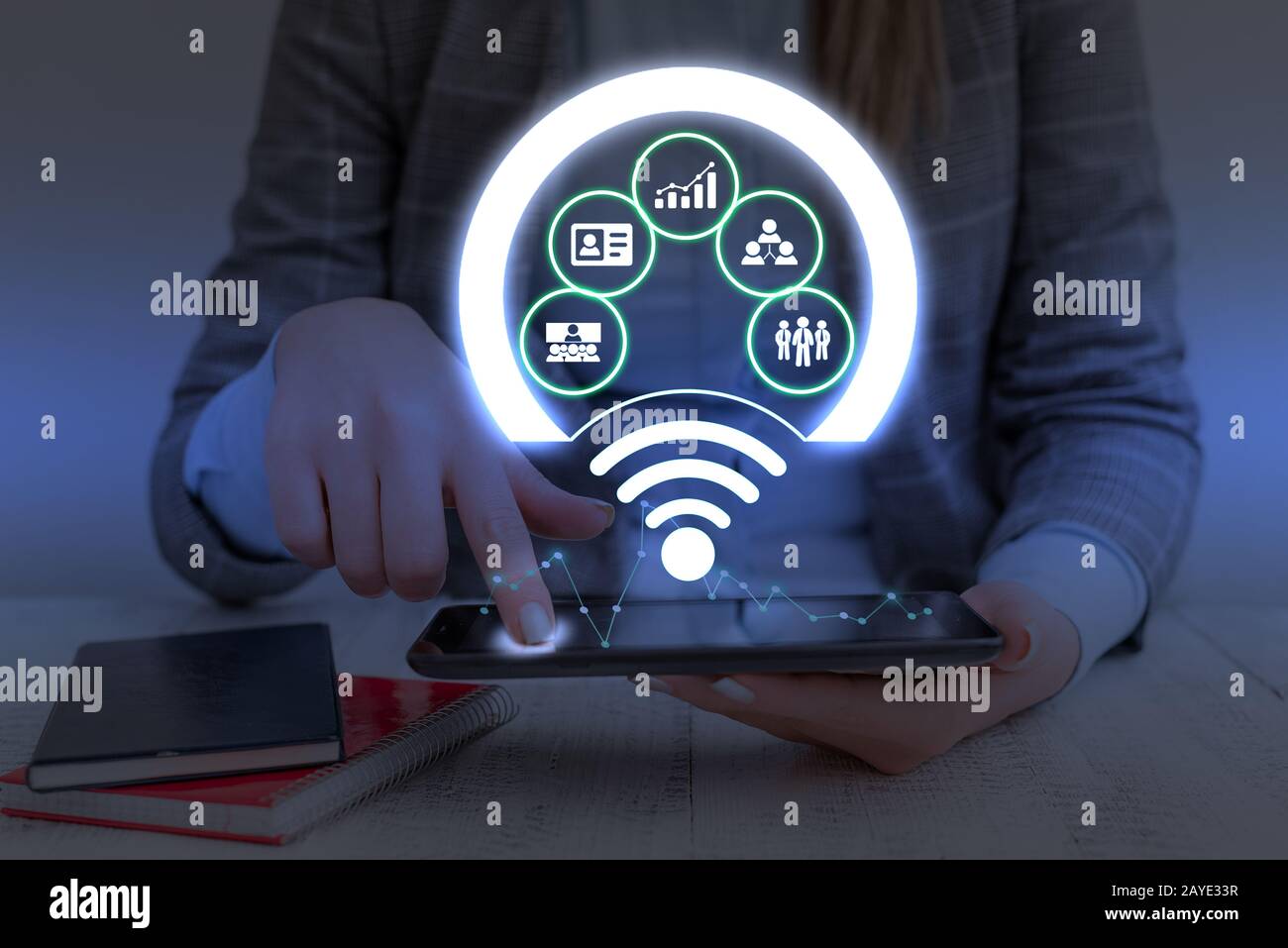 photo of network system in modern technology smart gadget device ...