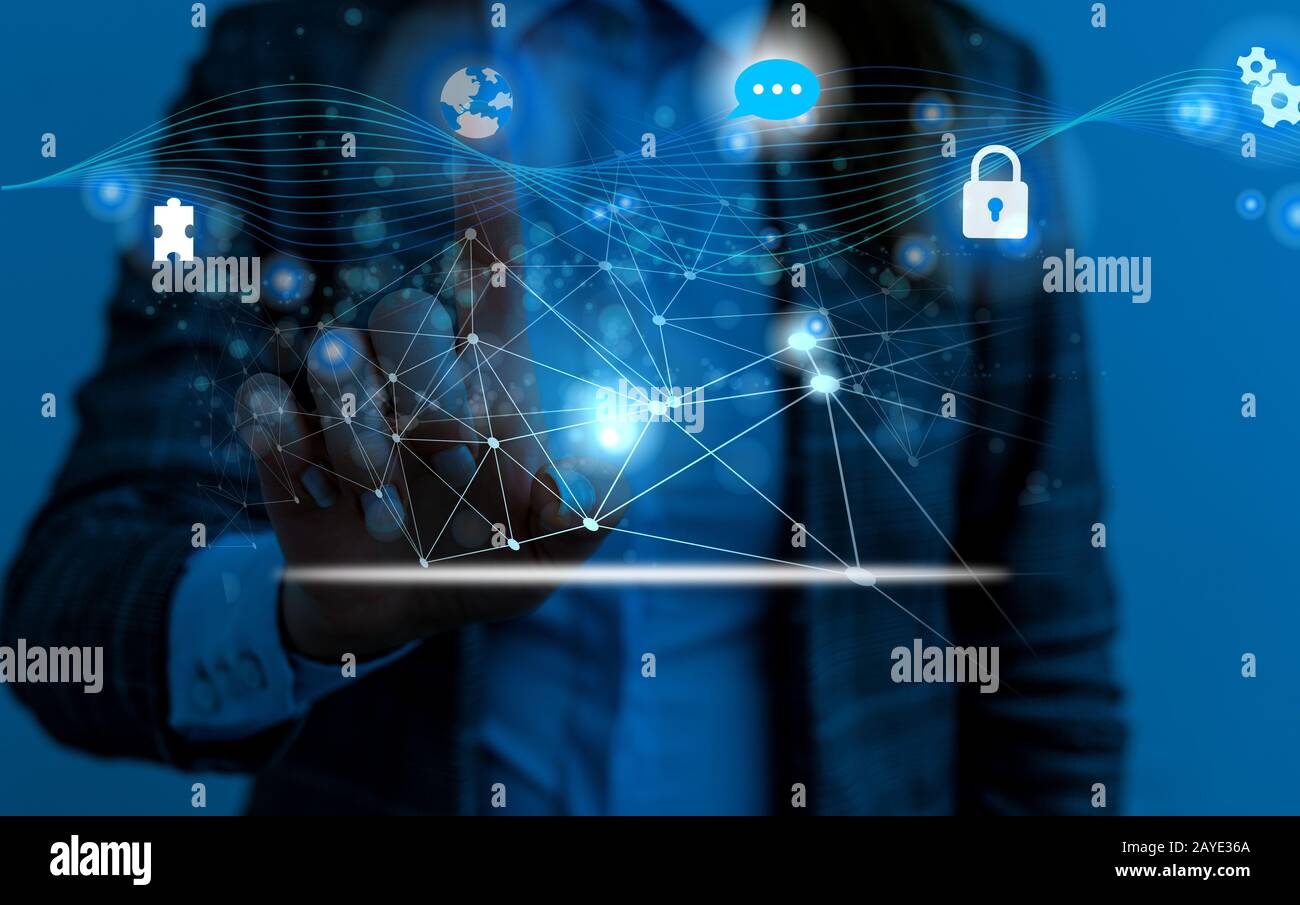 photo of network system in modern technology smart gadget device ...