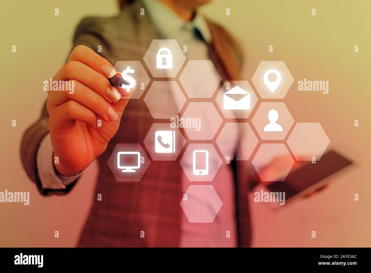 Female human presenting a presentation using the latest sophisticated ...