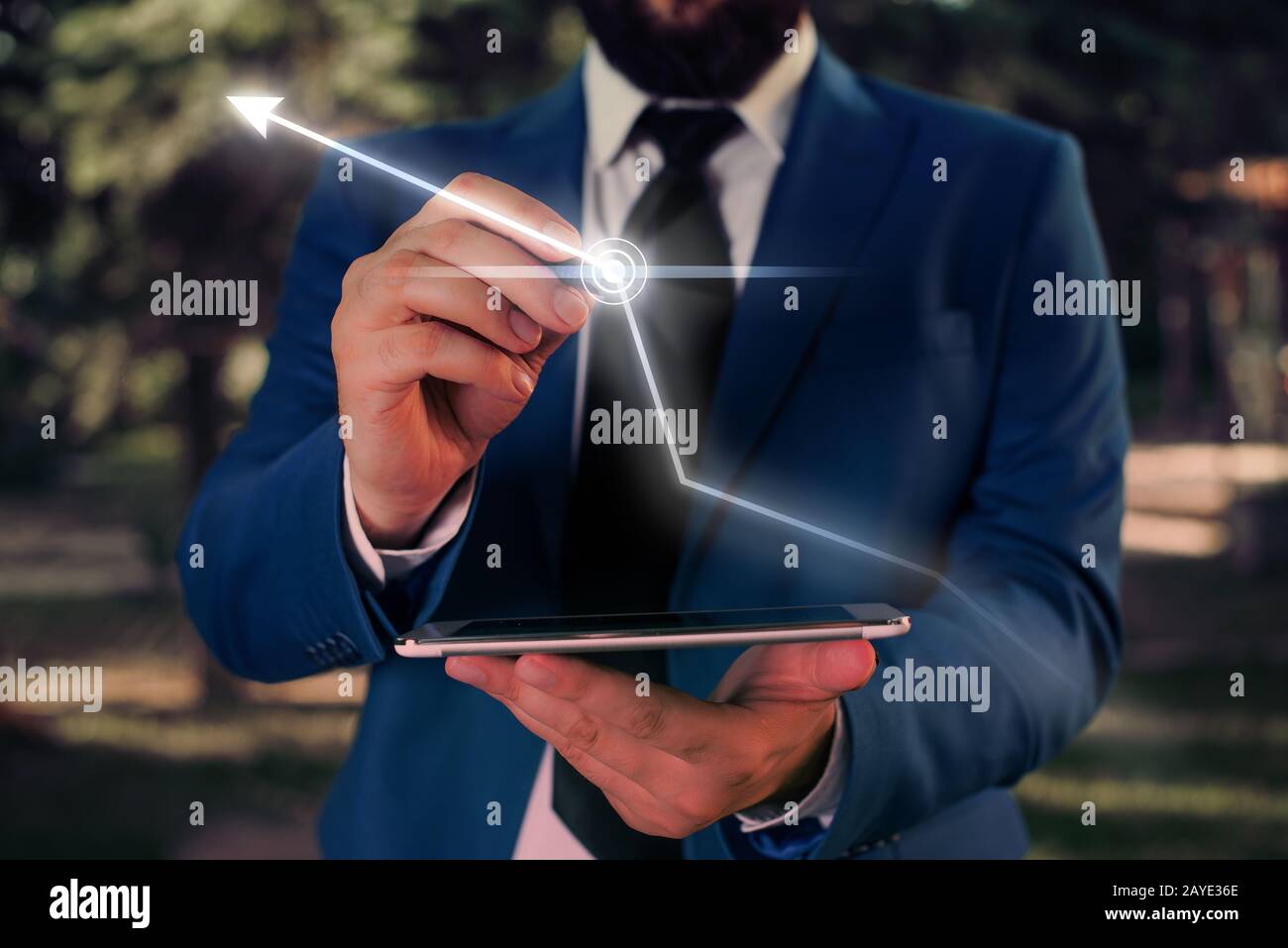 Male human presenting a presentation using the latest sophisticated ...