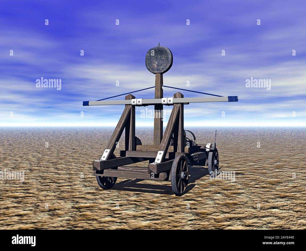 antique wooden catapult on clear field Stock Photo - Alamy