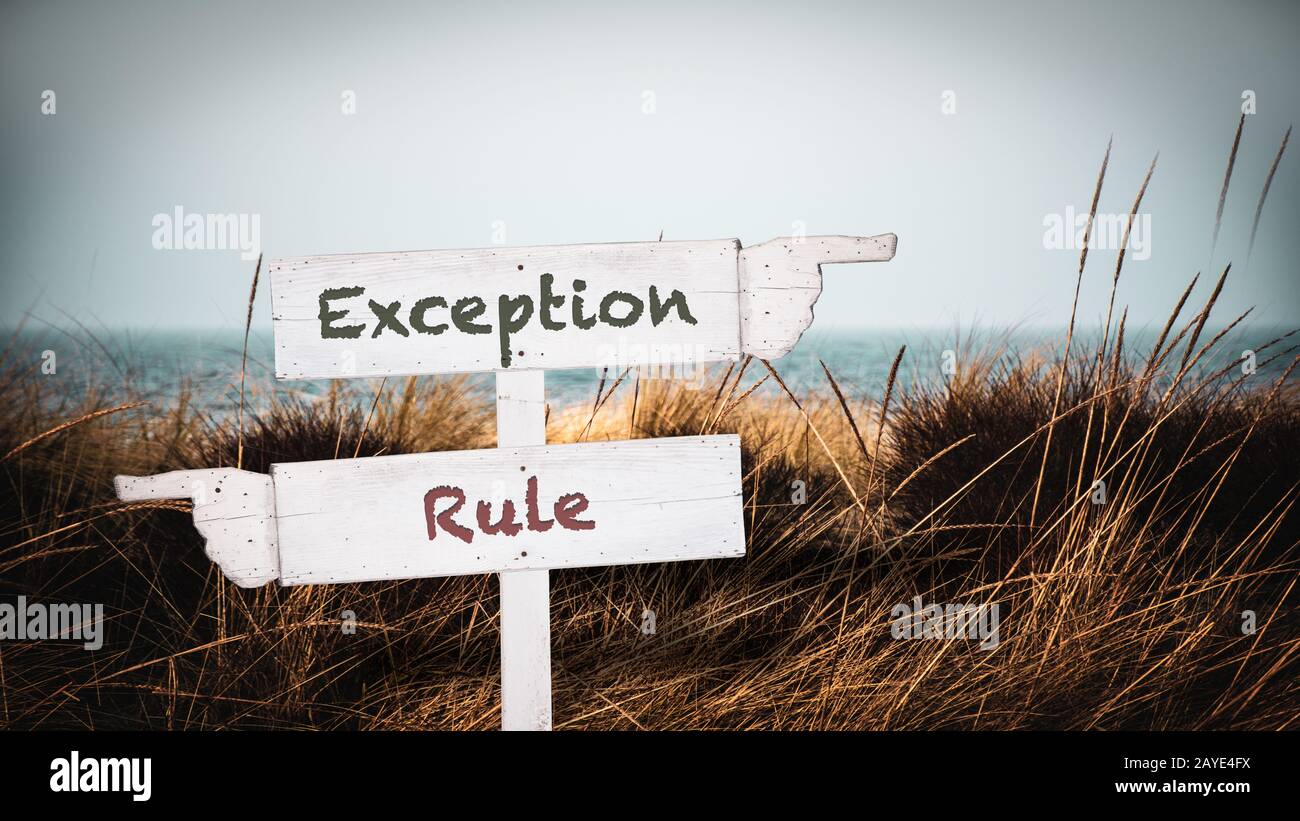 Street Sign to Exception versus Rule Stock Photo - Alamy