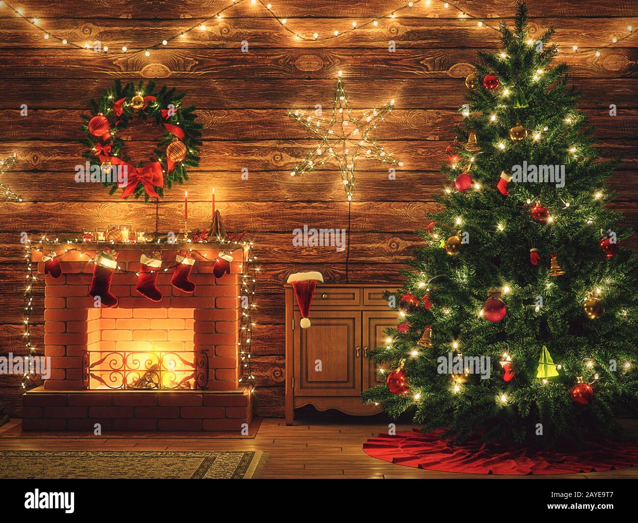 3D Rendering Christmas interior Stock Photo - Alamy