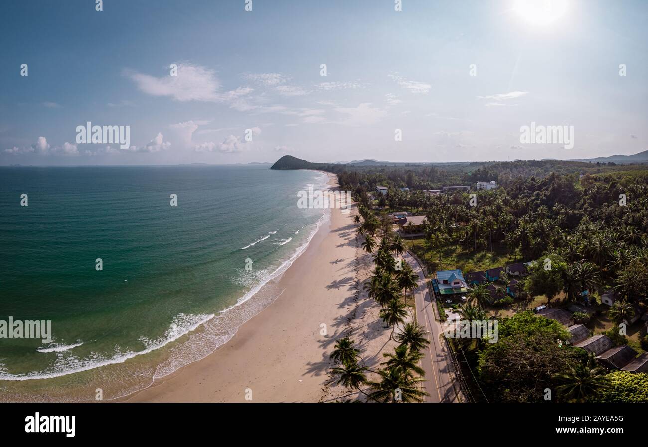 Hat Thun Wua Laen beach in Chumphon area Thailand, drone view from ...