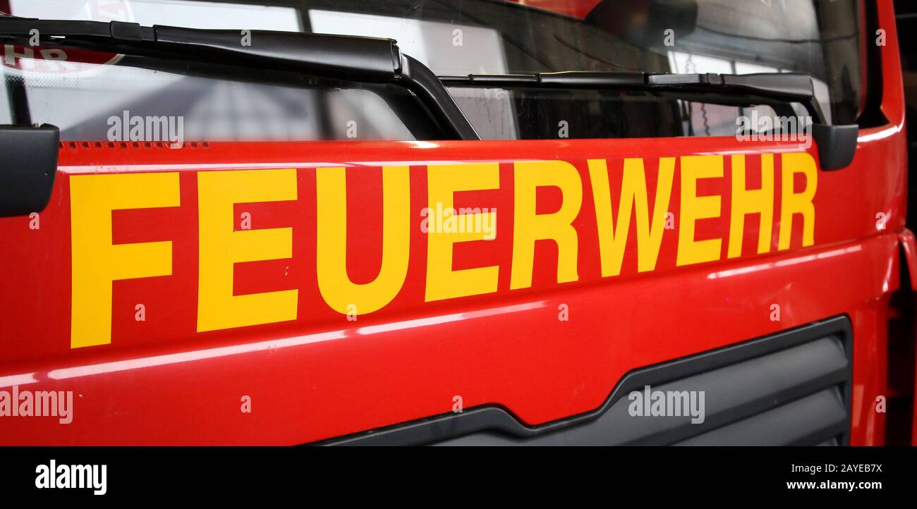The front part of a fire truck with the lettering fire department Stock ...