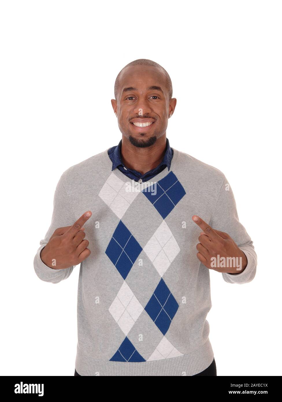 African man standing and pointing finger at himself Stock Photo - Alamy