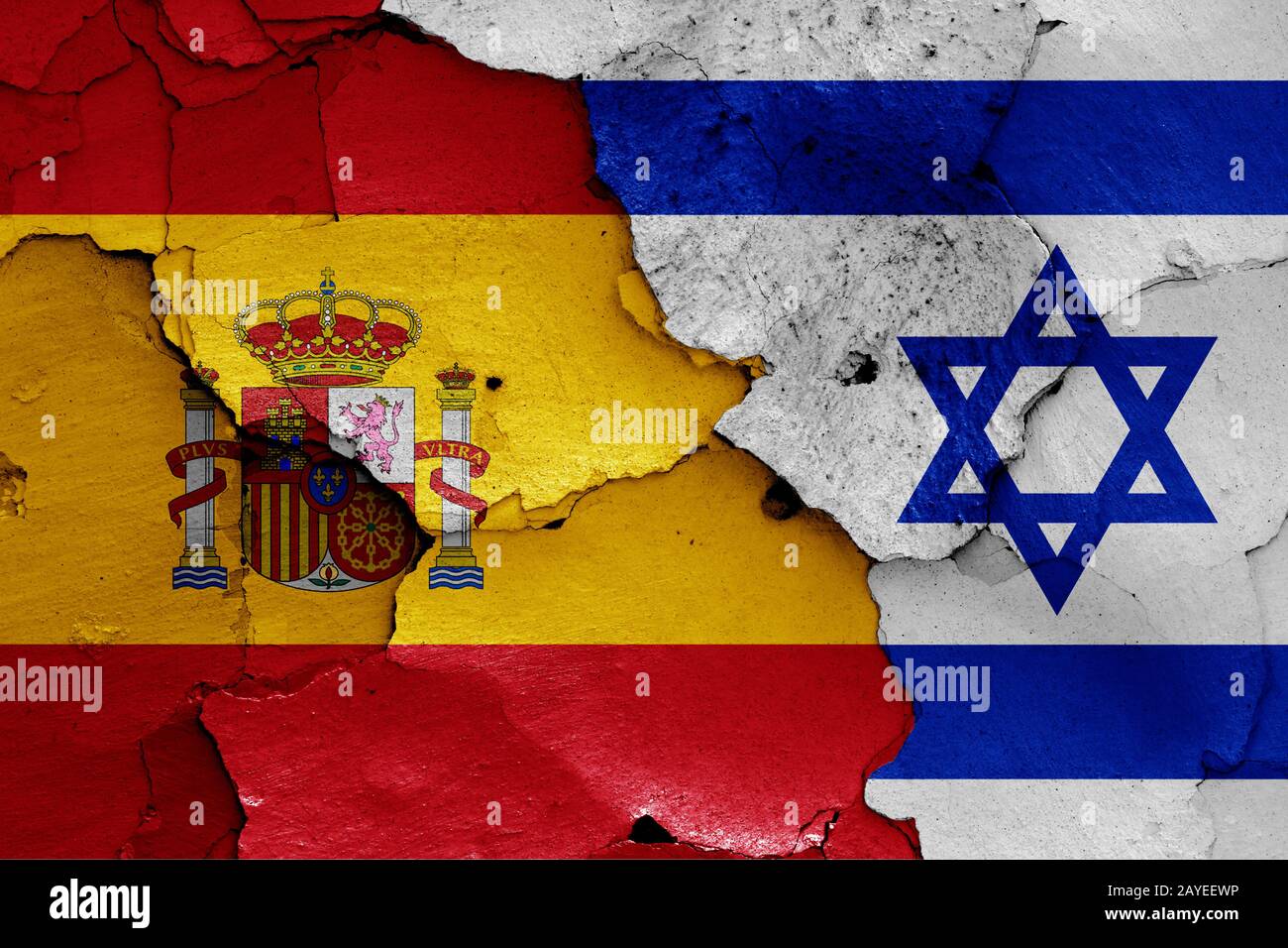 flags of Spain and Israel painted on cracked wall Stock Photo - Alamy