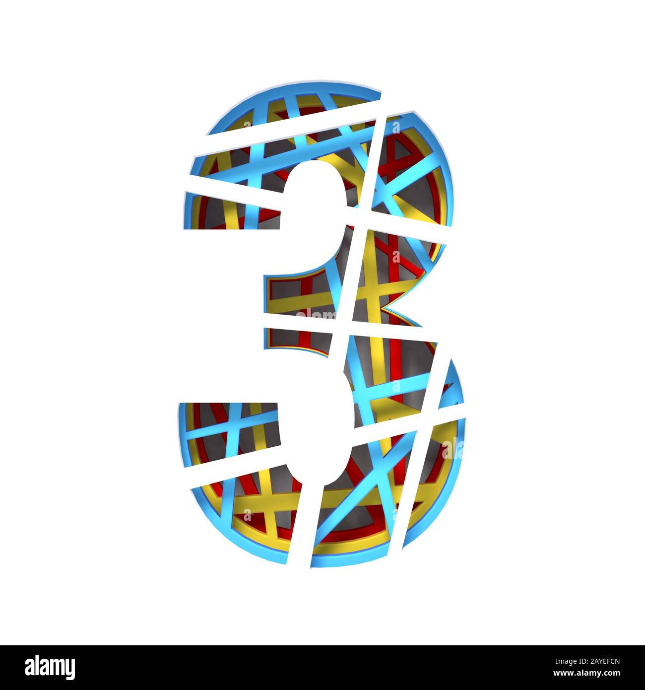 Colorful paper cut out font Number 3 THREE 3D Stock Photo - Alamy