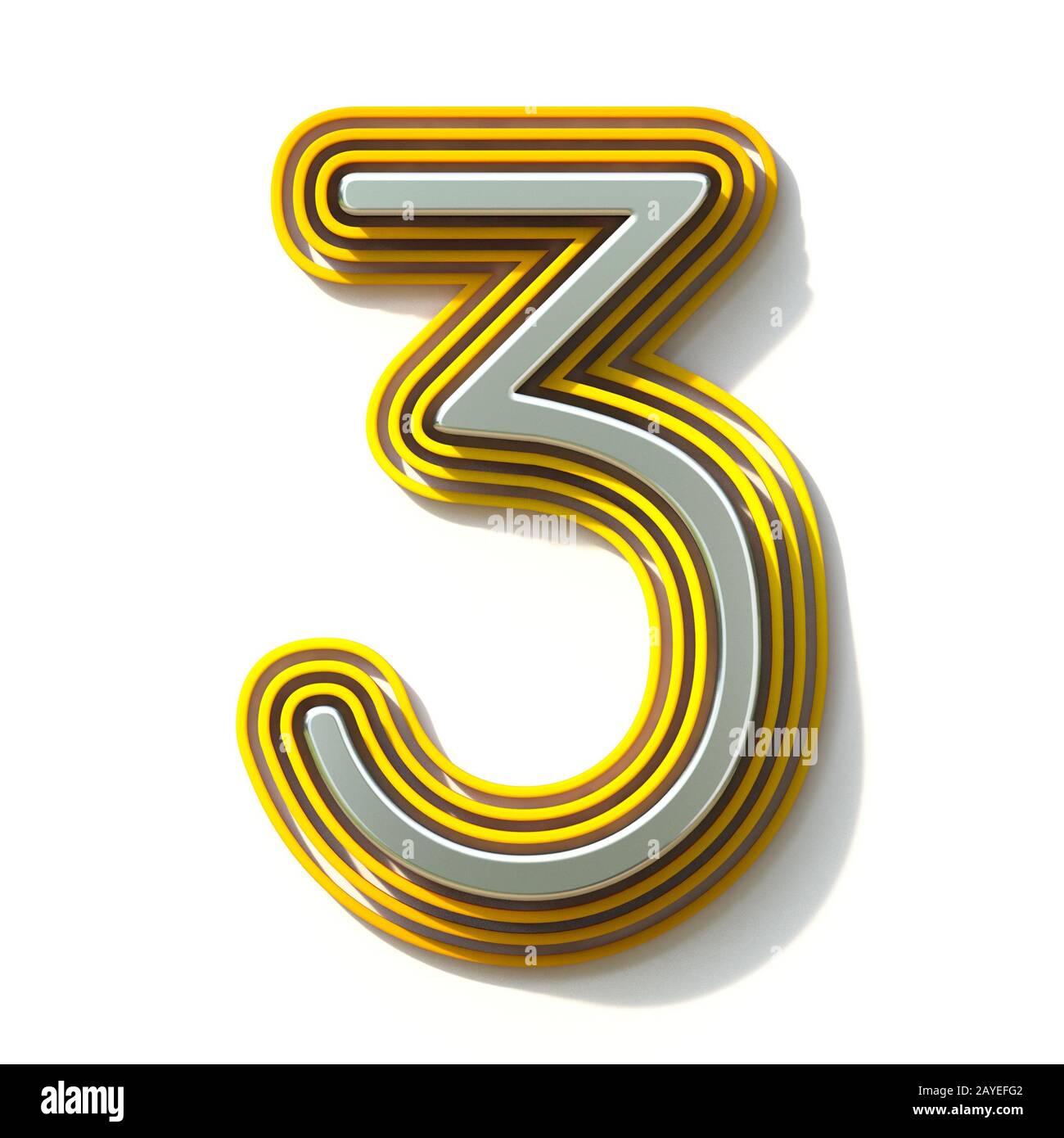 Yellow outlined font Number 3 THREE 3D Stock Photo - Alamy
