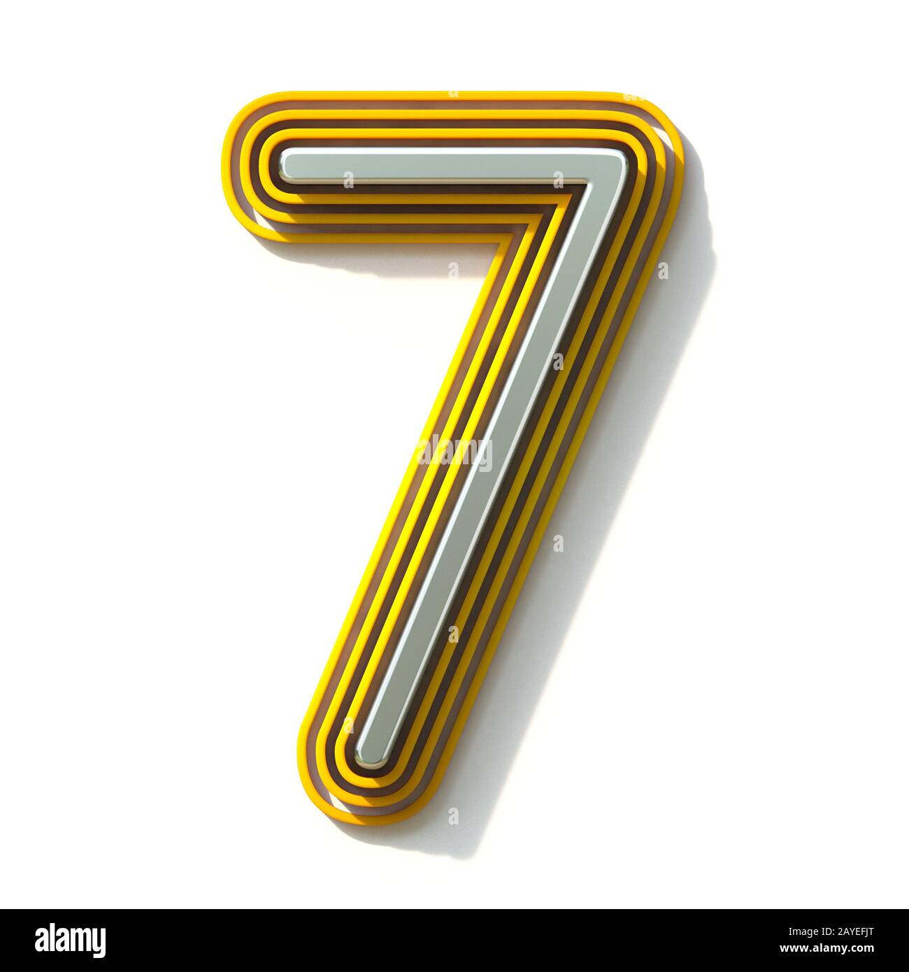 Yellow outlined font Number 7 SEVEN 3D Stock Photo - Alamy