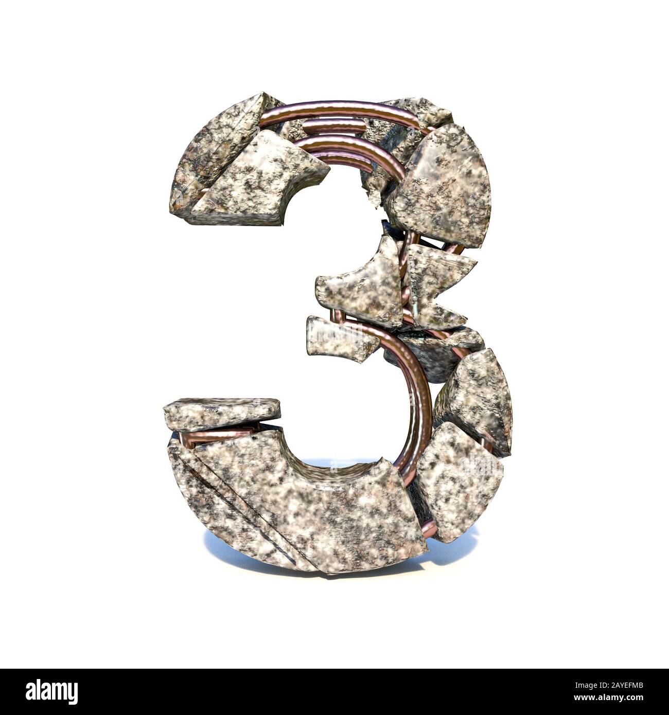Concrete fracture font Number 3 THREE 3D Stock Photo - Alamy
