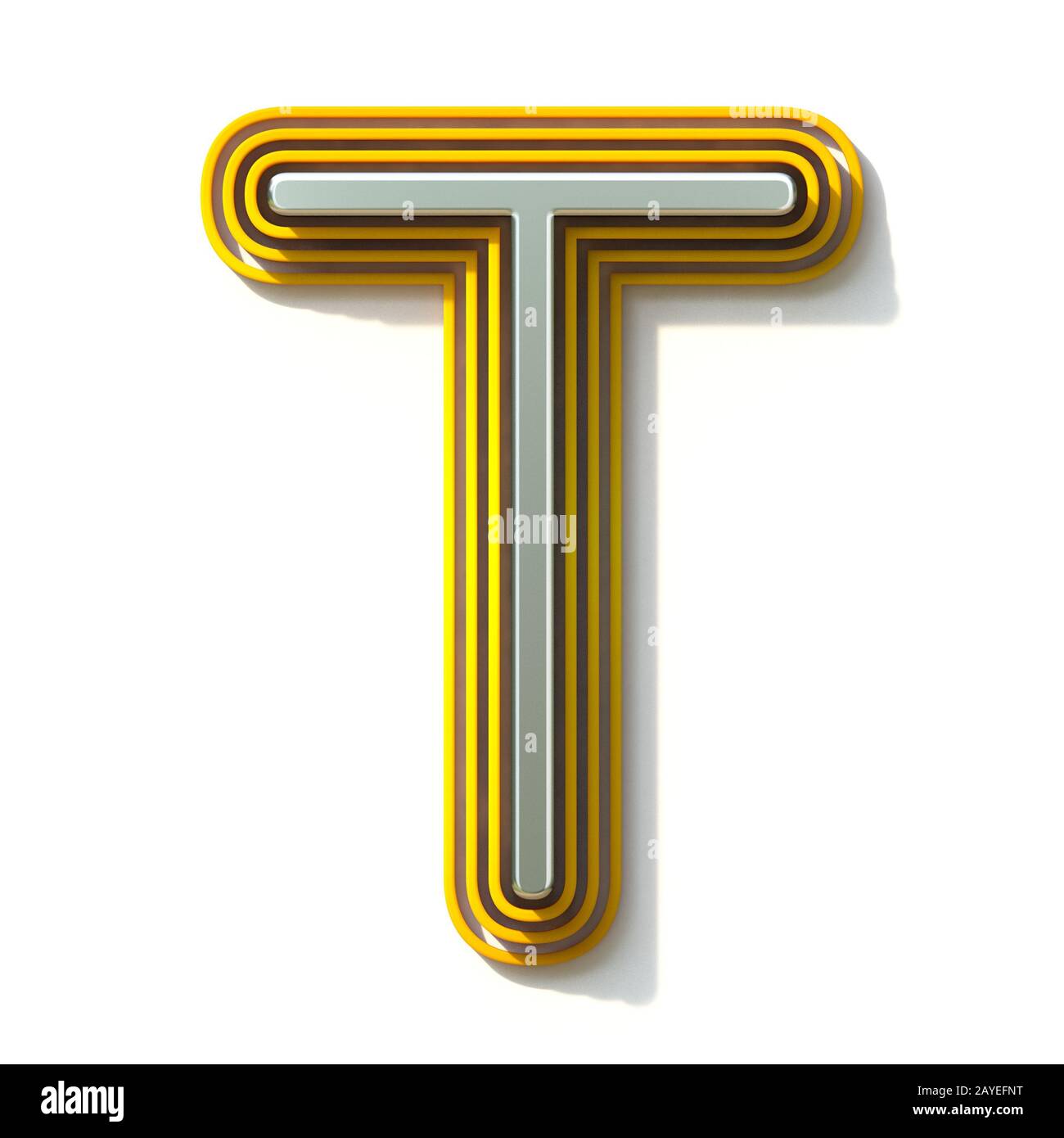 Yellow outlined font letter T 3D Stock Photo - Alamy