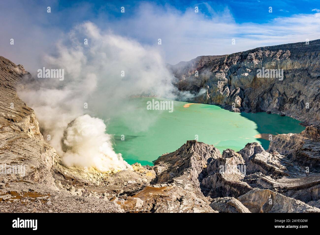 Kawah Ijen volcano with turquoise crater lake, East Java, Indonesia ...