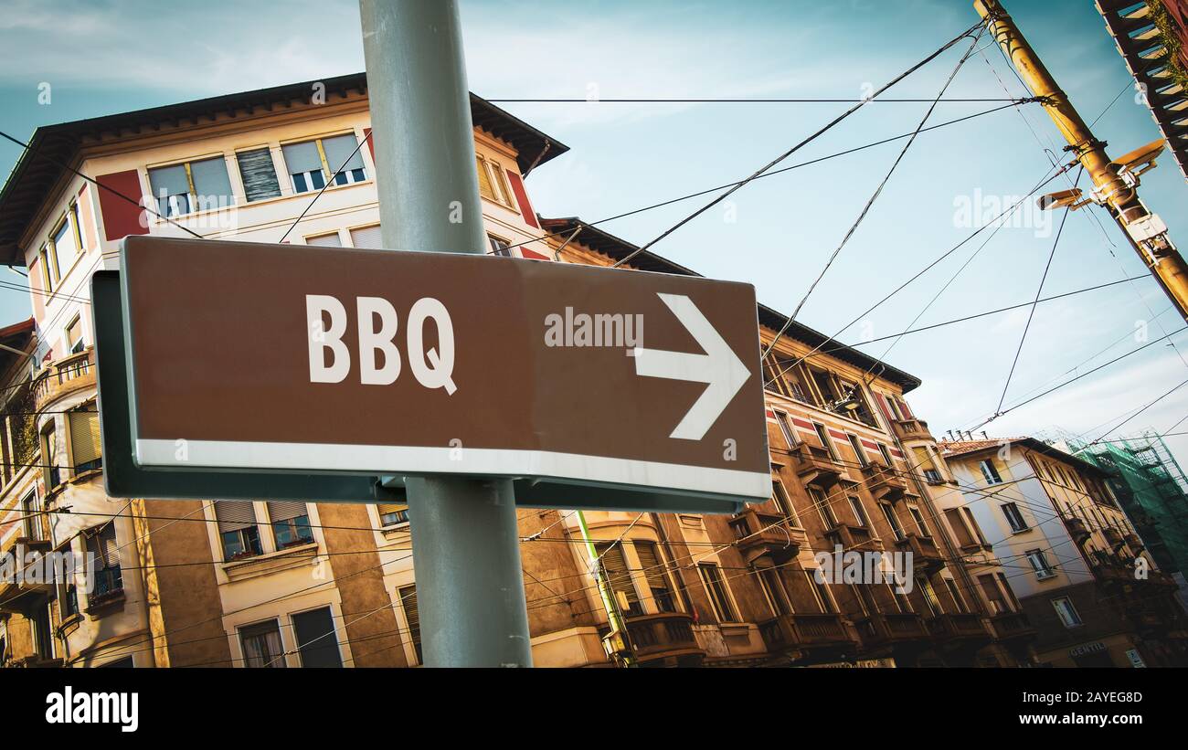 Street Sign to BBQ Stock Photo - Alamy