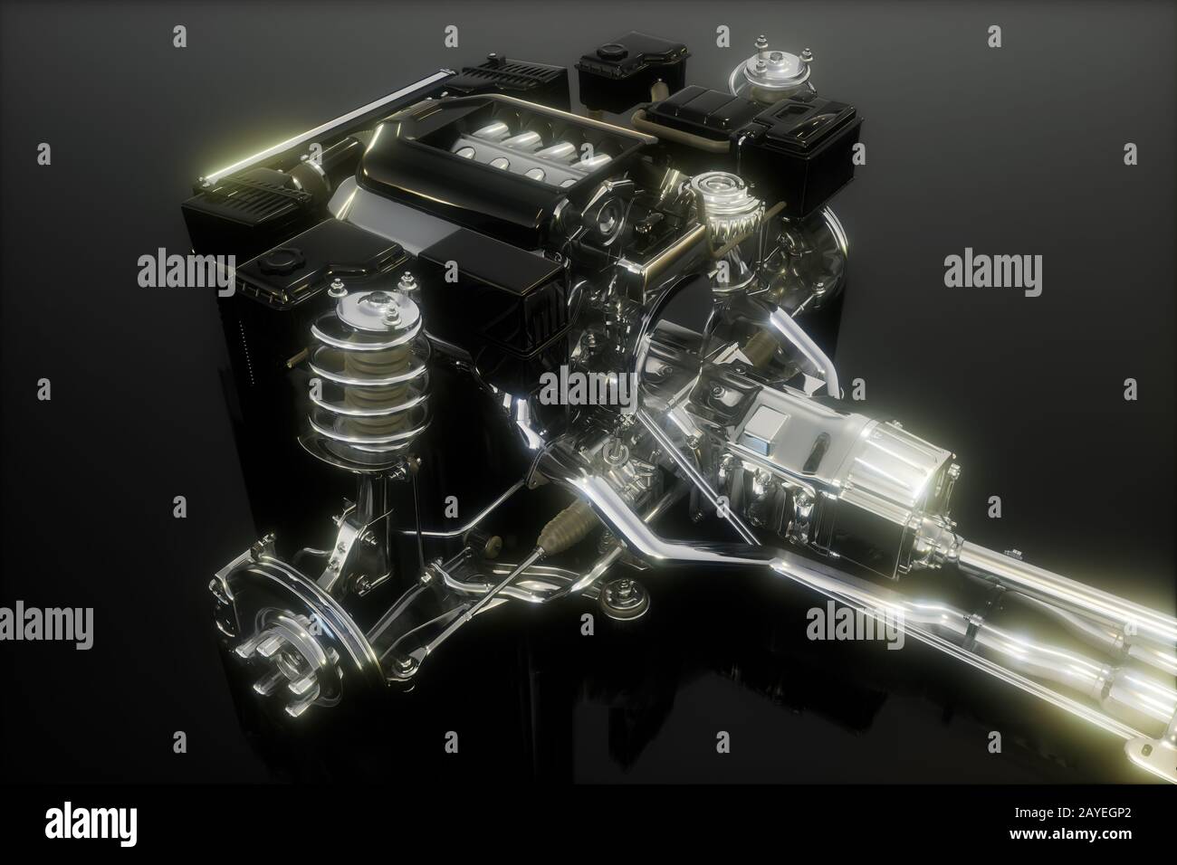 engine and other parts visible in car Stock Photo - Alamy